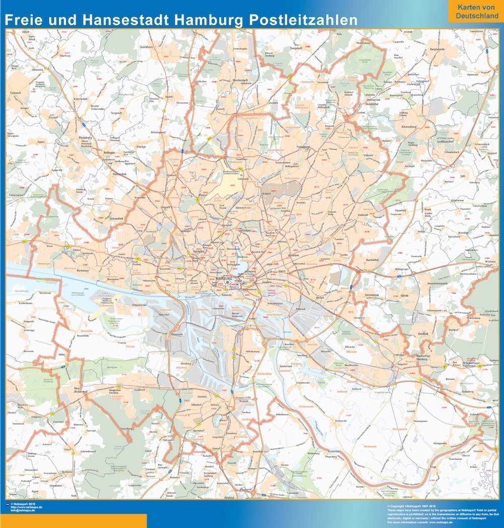 Freie und Hansestadt Hamburg Postleitzahlen bei Netmaps Karten Deutschland